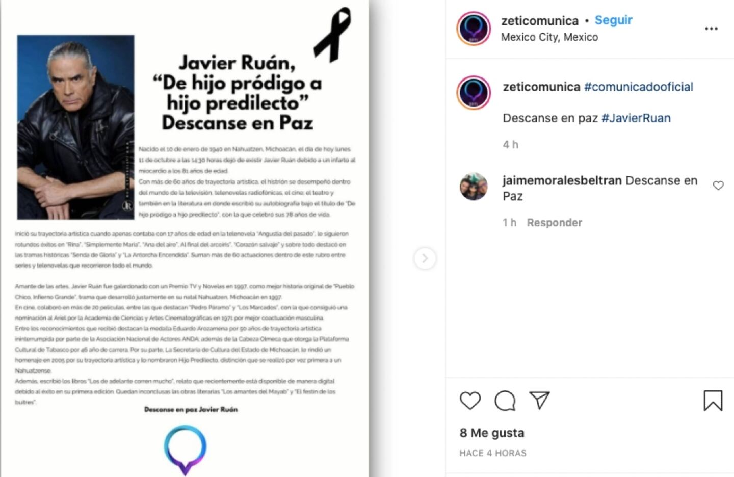 Fallece Javier Ruán, actor de telenovelas como "Corazón salvaje", de un ...